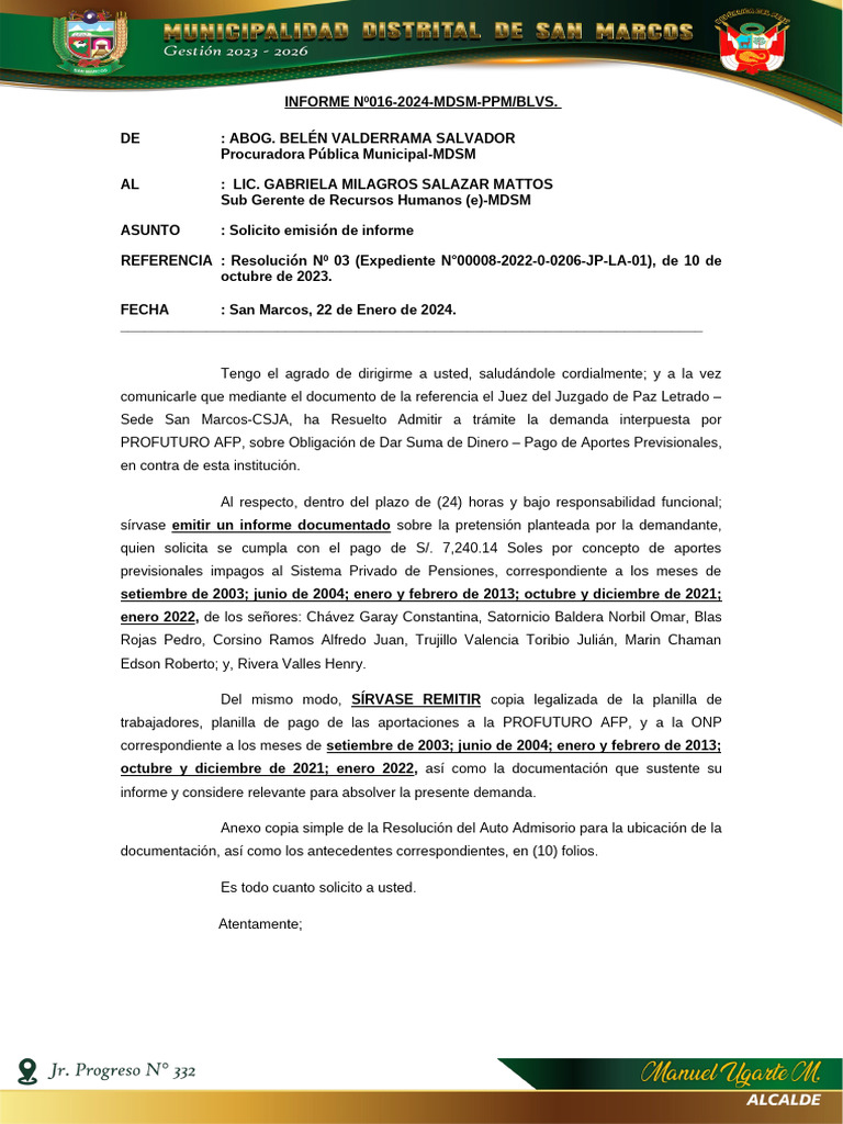 INFORME # AFP PRIMA PLANILLAS Expediente 008-2022 | PDF