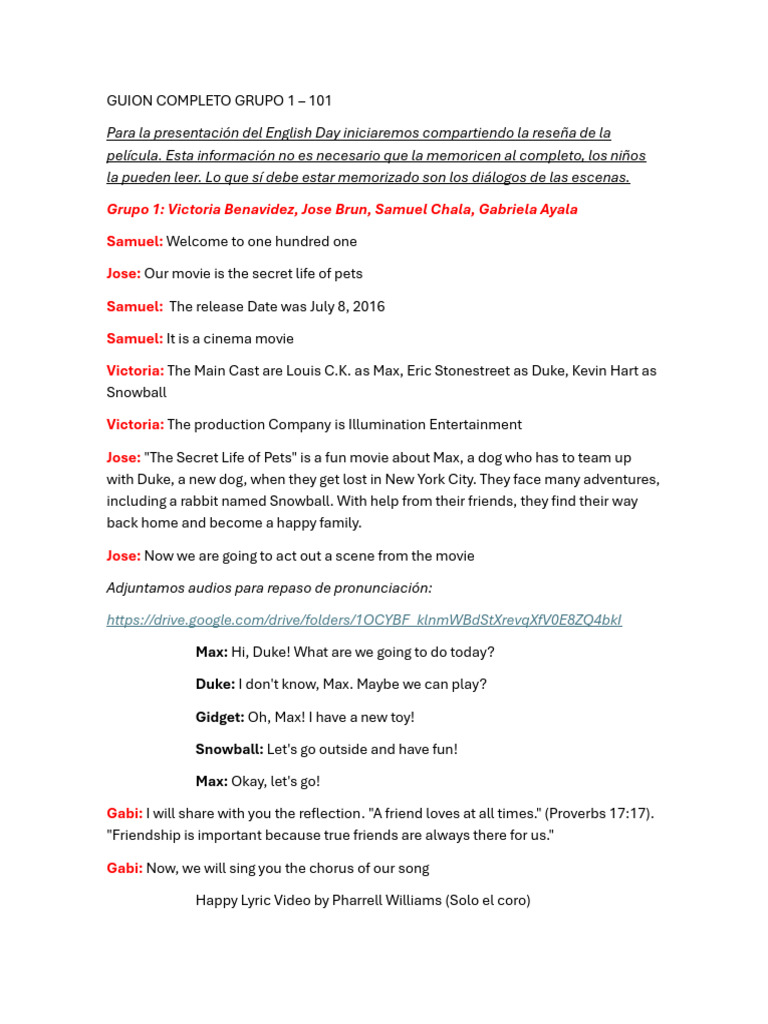 101 - Guion Completo Grupo | PDF