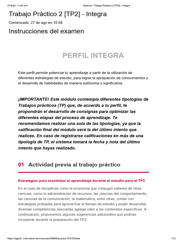 Examen Trabajo Práctico 2 Tp2 Integra Pdf