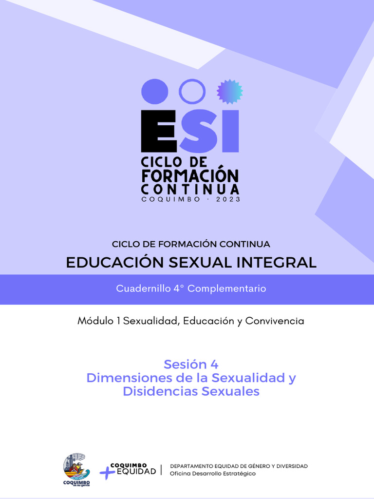 Cuadernillo 4° ''Dimensiones de La Sexualidad'' Ciclo ESI 2023 | PDF
