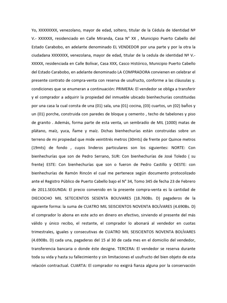 Modelo Compra Venta Con Reserva Usufructuaria | PDF