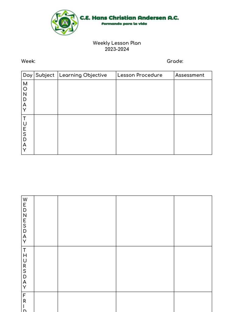 Weekly Lesson Plan | PDF