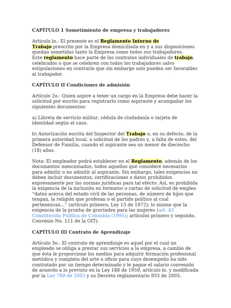 Modelo Reglamento Interno de Trabajo | PDF | Derecho laboral | Salario