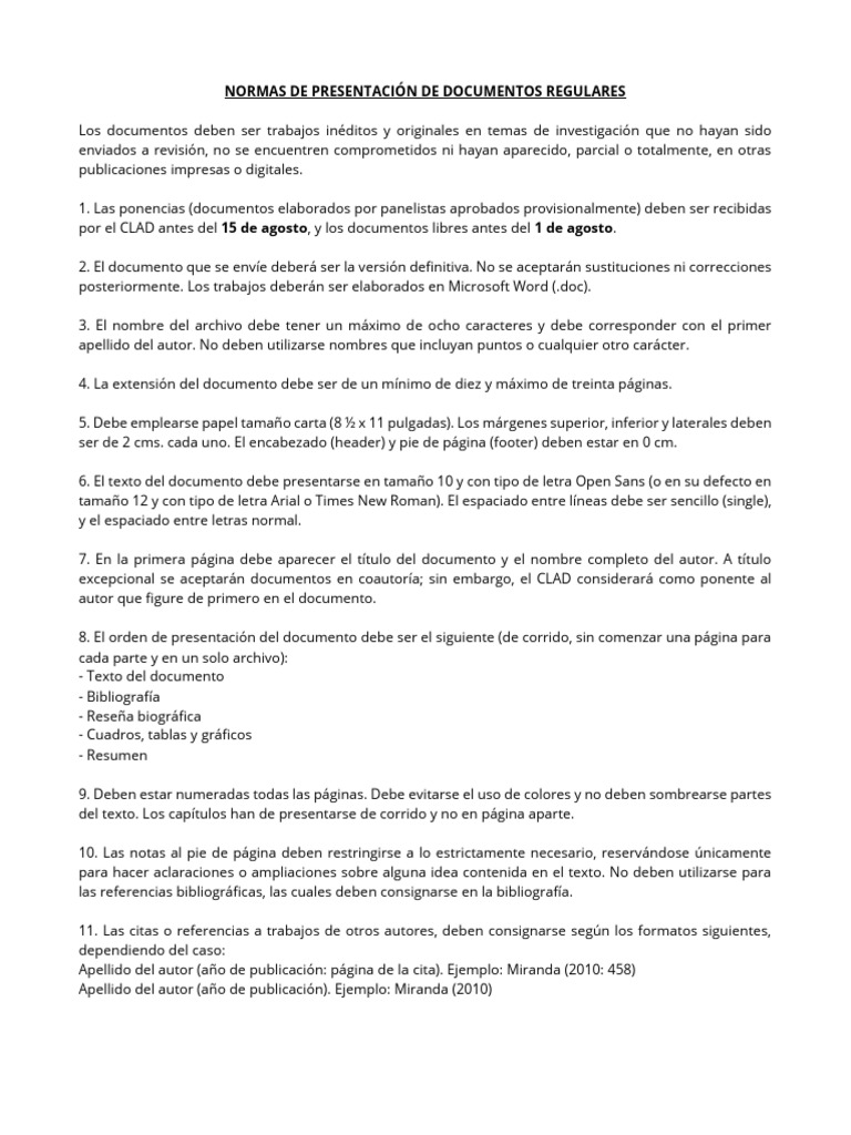 2024-CLAD-Normas de Presentacion de Documentos Regulares | PDF