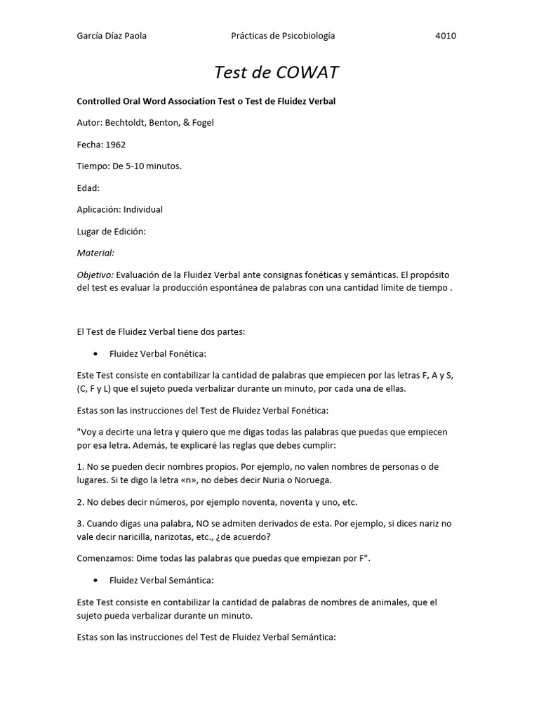 Evaluación de Fluidez Verbal | PDF | Language Arts & Discipline