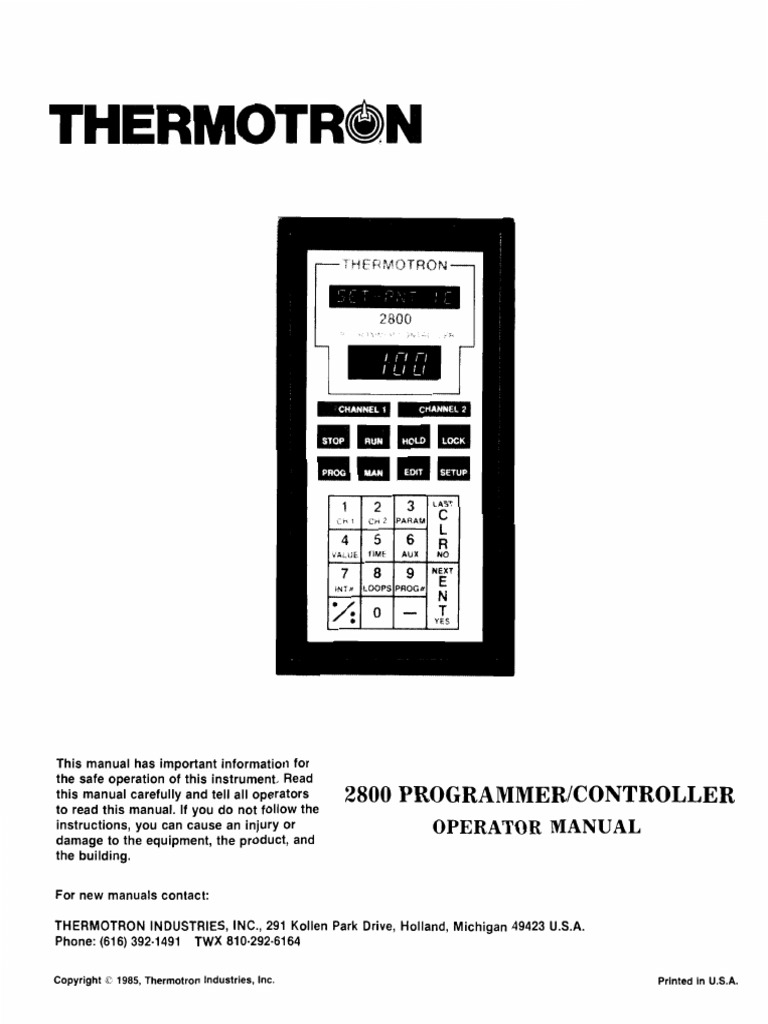 ThermotronIndustries Thermotron 2800programmer Controller. OperatorManual | PDF
