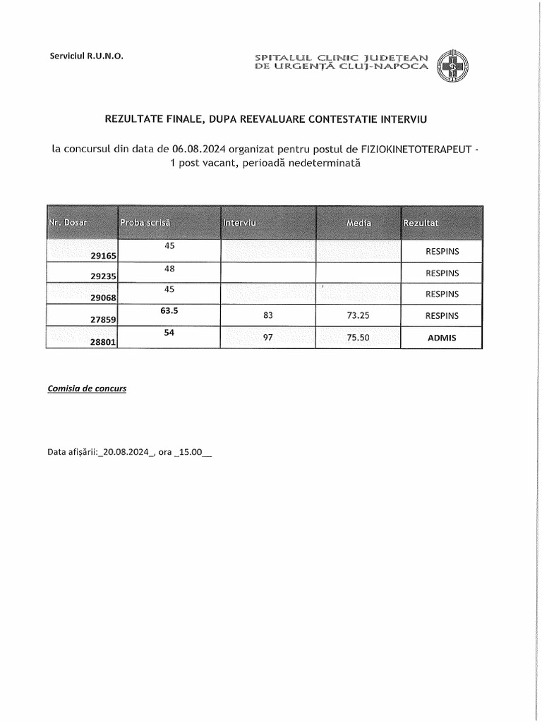 Rezultate Finale Dupa Reevaluare Interviu | PDF