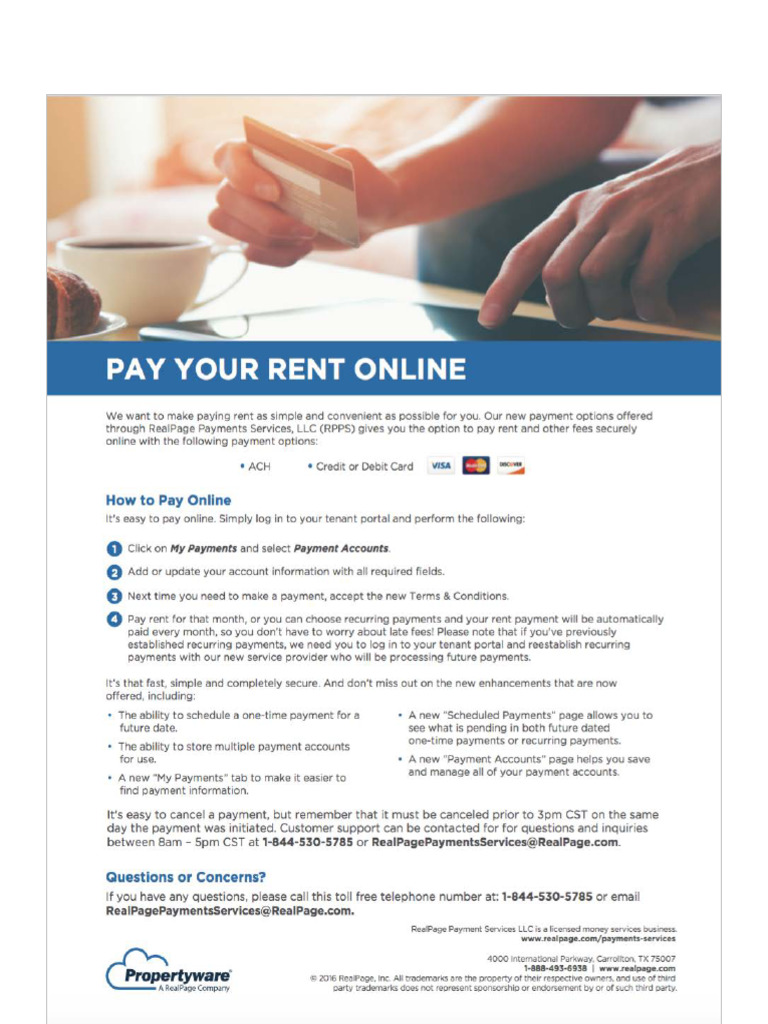 Online Rent Payment - Instructions and Support Information | PDF