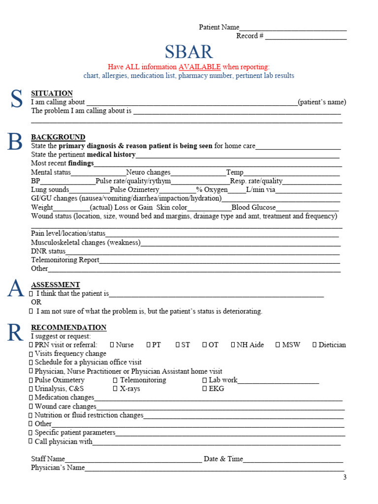 SBAR Example | PDF