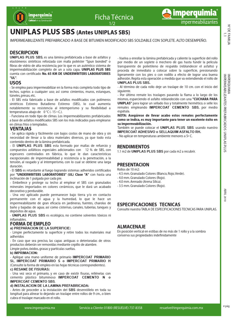 Uniplas Plus SBS | PDF
