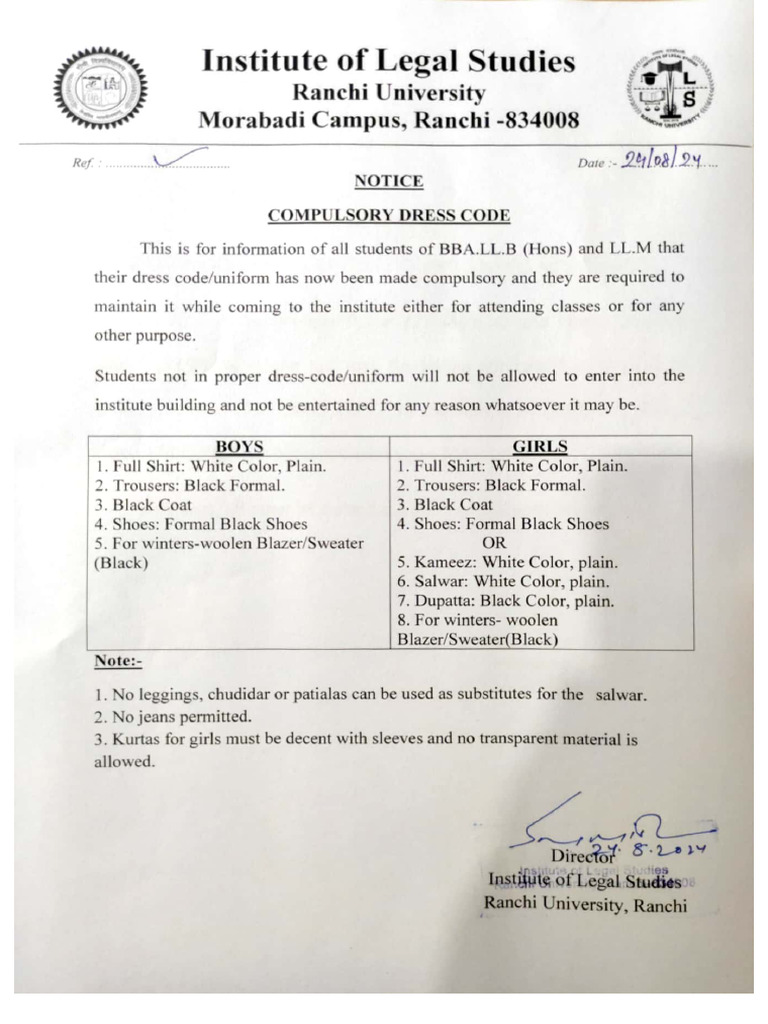 Notice Regarding Dress Code | PDF