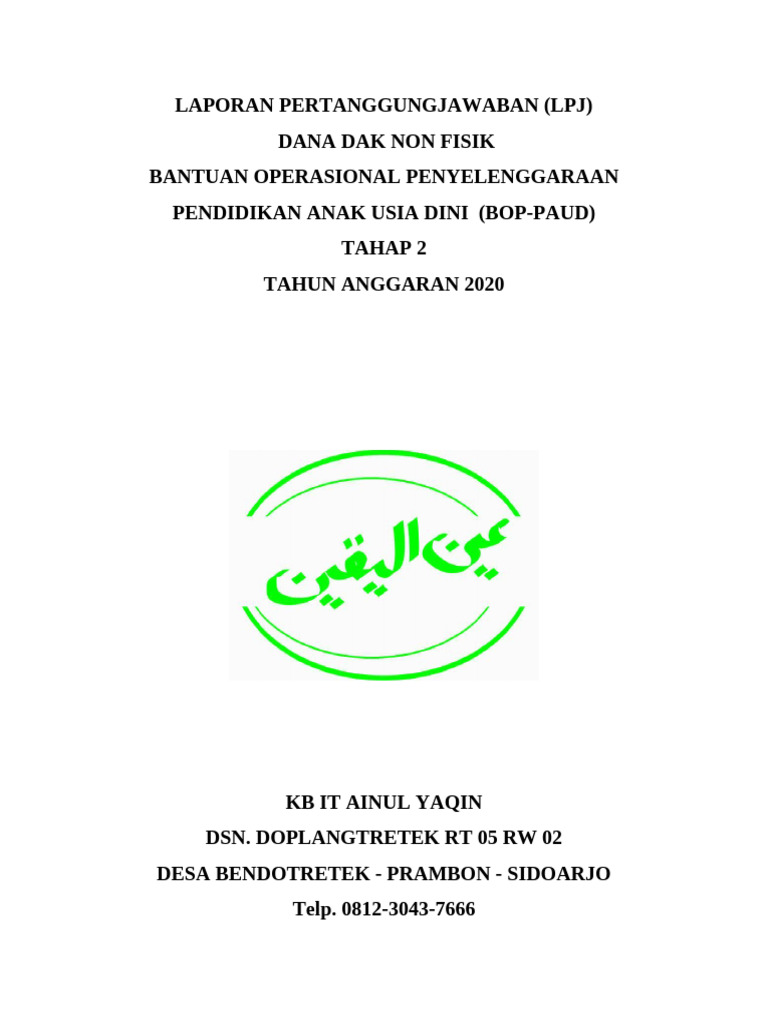 Cover LPJ Bop 2020 Tahap 2 | PDF