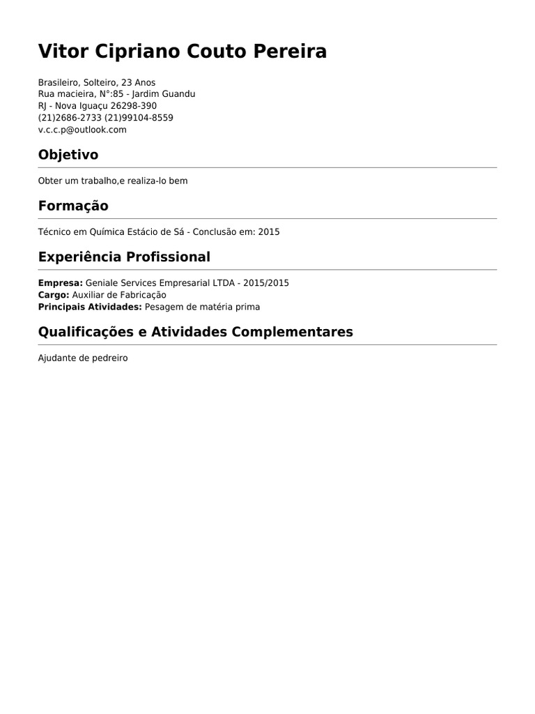 Meu Currículo - Vitor Cipriano Couto Pereira | PDF