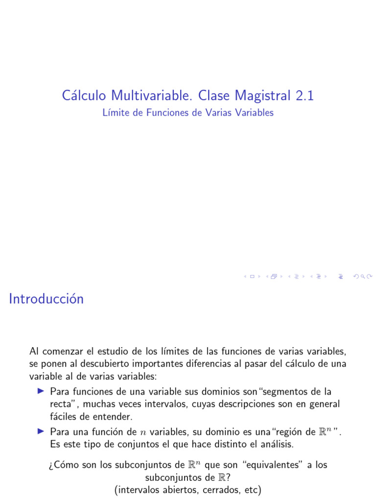 C Alculo Multivariable. Clase Magistral 2.1: L Imite de Funciones de Varias Variables | PDF