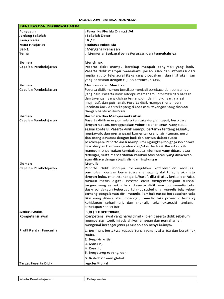 Modul Ajar Bindo Kelas 2 | PDF