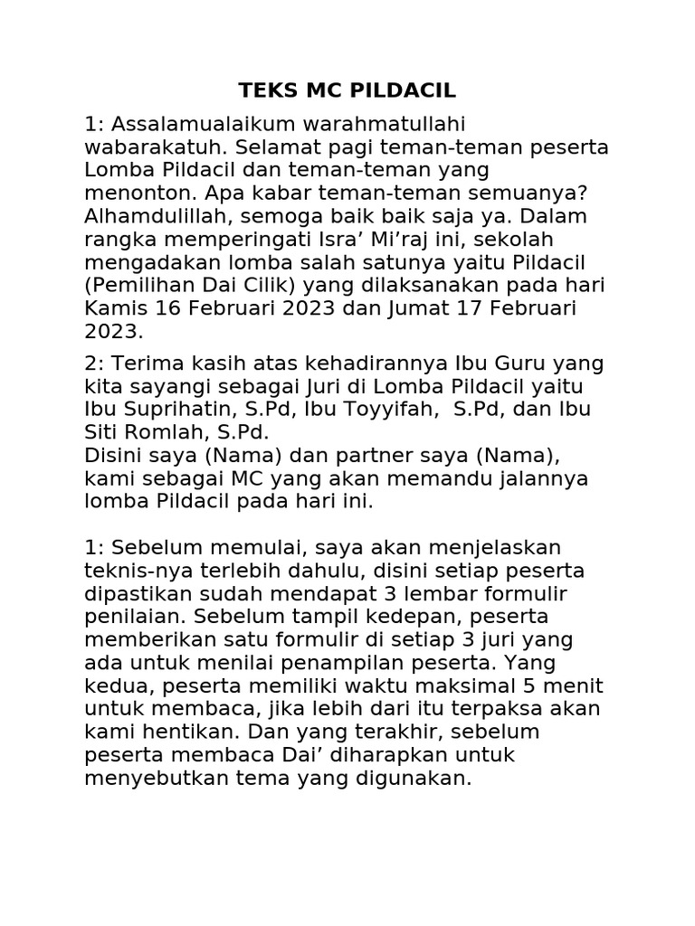Teks MC Pildacil | PDF