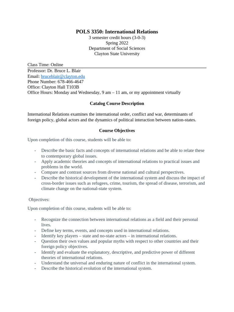 POLS 3350 IR Syllabus Spring 2022 | PDF