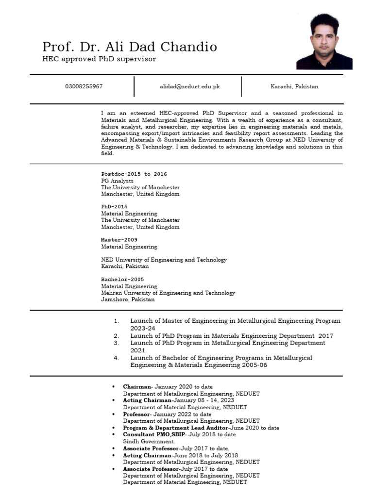 Prof Ali Dad Chandio Resume 14122023 | PDF