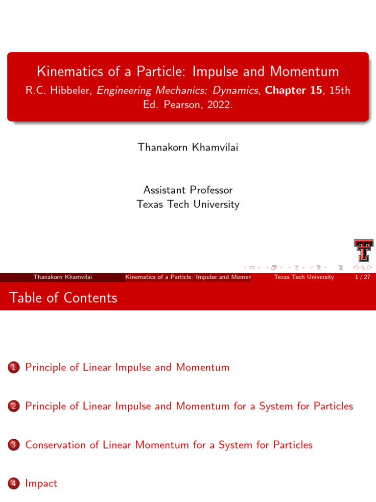 CH 15 Kinematics of A Particle Impulse and Momentum | PDF