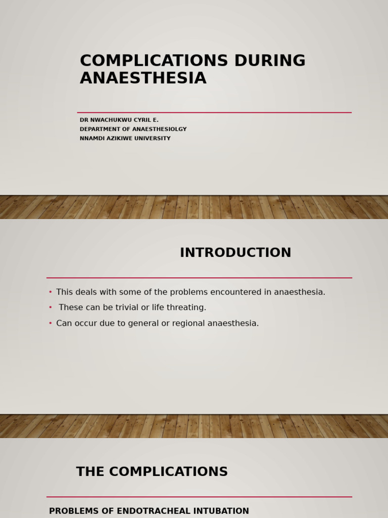 Complications During Anaesthesia | PDF
