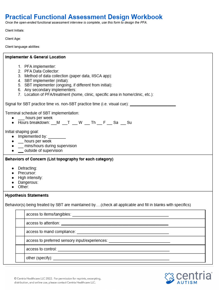 Centria PFA SBT Workbook | PDF