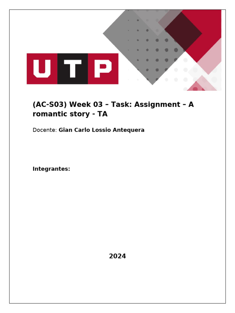 Week 04 - Task Assignment - A Romantic Story - TA | PDF