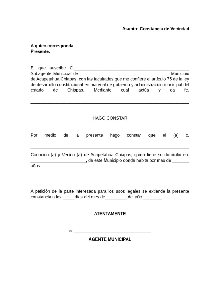 Constancia de Vecindad | PDF