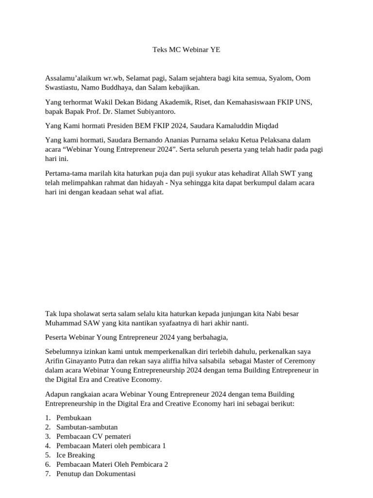 Teks MC Webinar YE Print | PDF