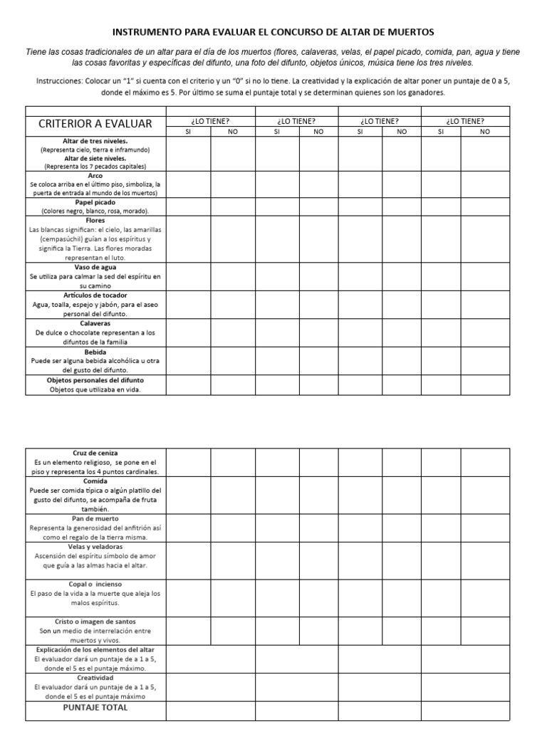 Rubrica para Evaluar Altares de Muertos | PDF | Arte