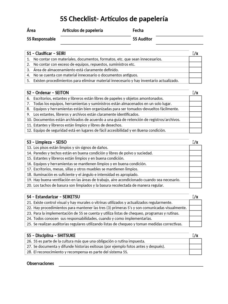 05 06 5s Checklist Oficina | PDF
