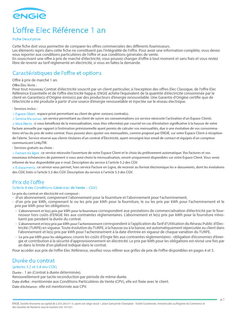 Fiche Descriptive Elec Reference | PDF