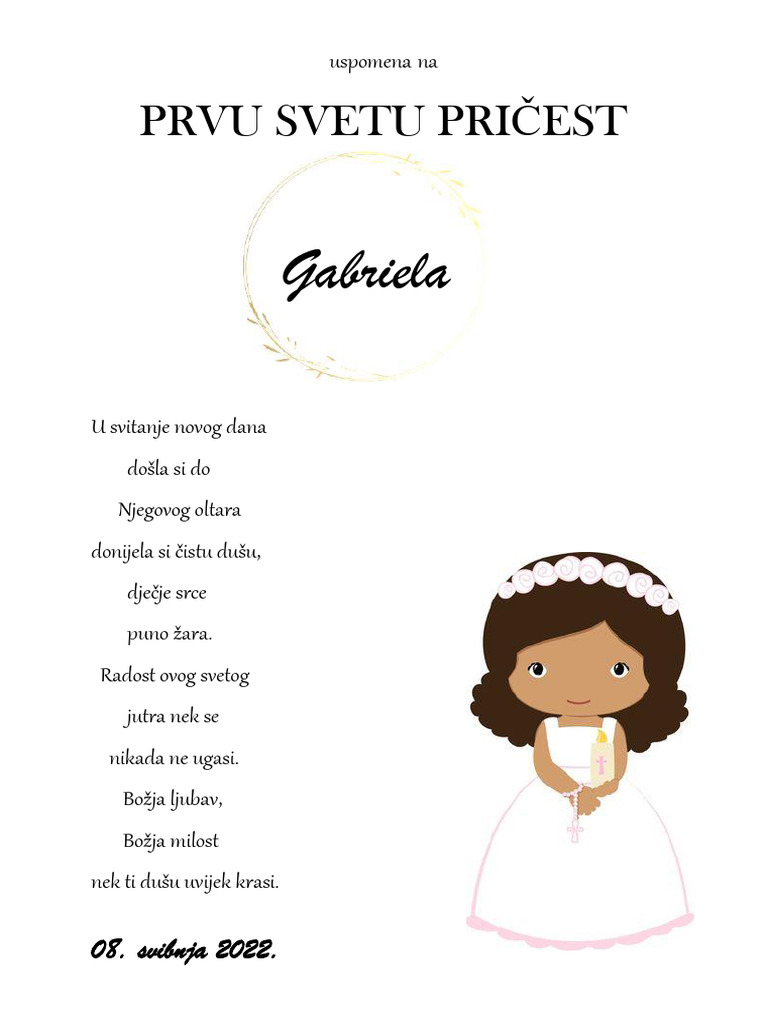 Uspomena Na Sv. Pričest Gaby | PDF