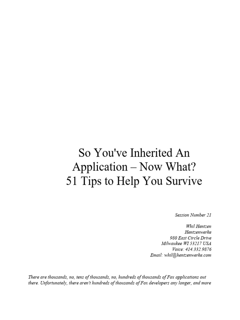 So You've Inherited An FoxPro Application - Now What | PDF