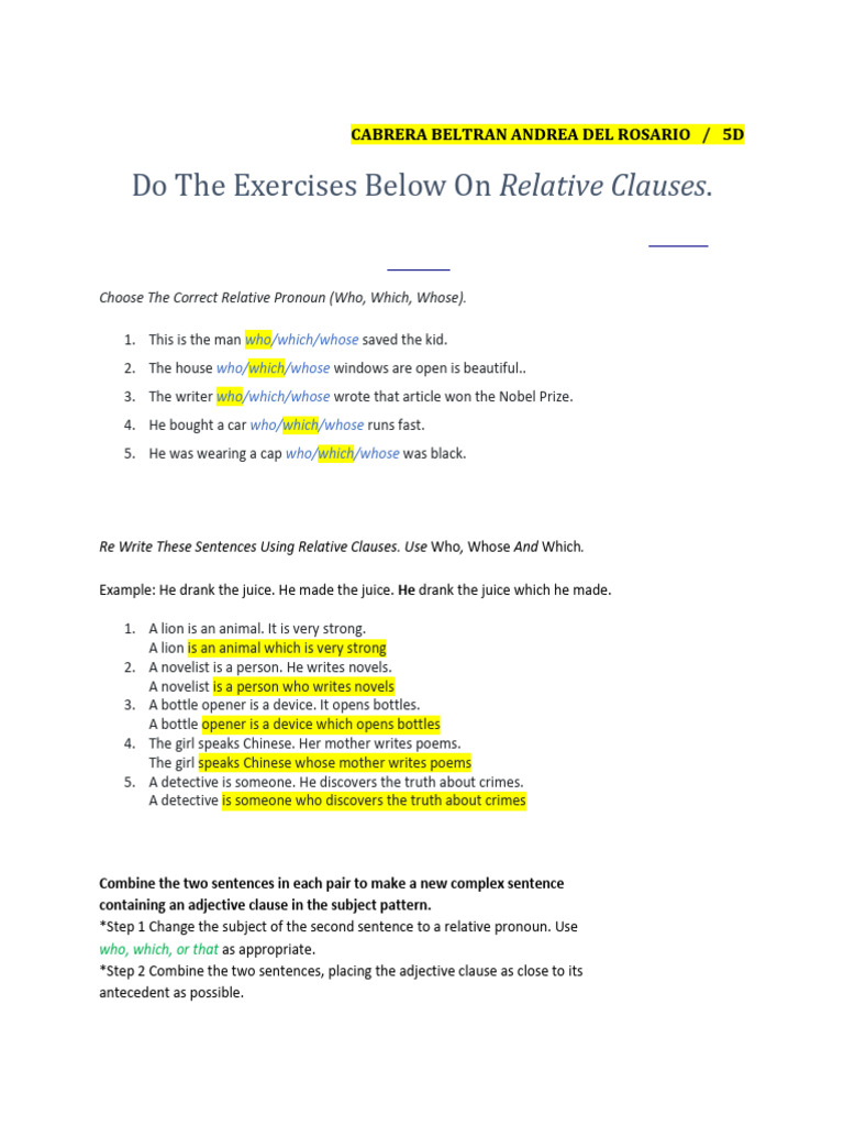 Exercises On Adjective Clauses | PDF