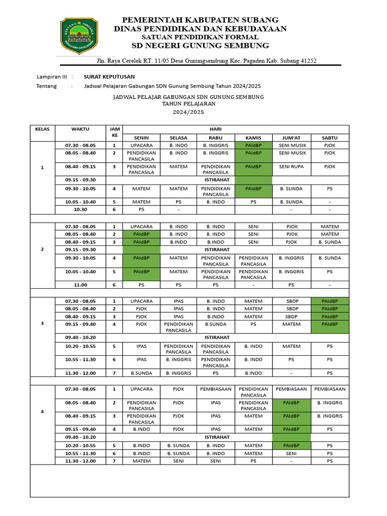 Jadwal Mengajar Pai | PDF