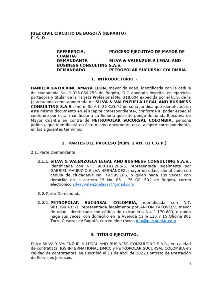 Demanda Ejecutiva Contrato | PDF