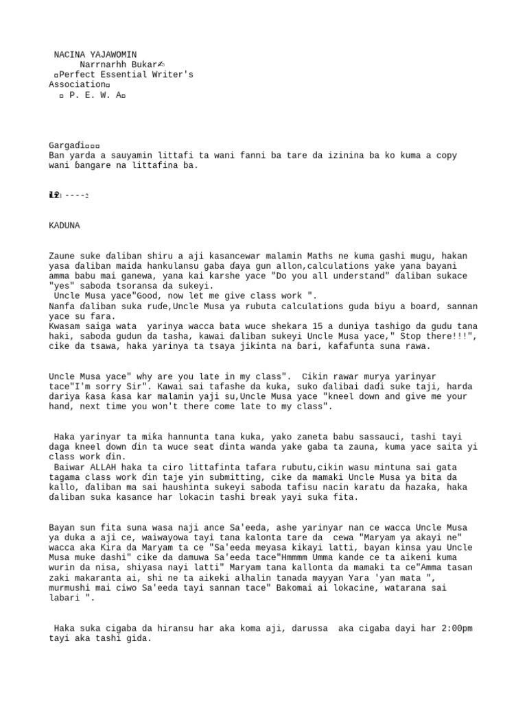 NACINA YA JAWO MIN Book1 by Narrnarhh Bukar - Docx.txt by ArewaNovels - Com.ng | PDF