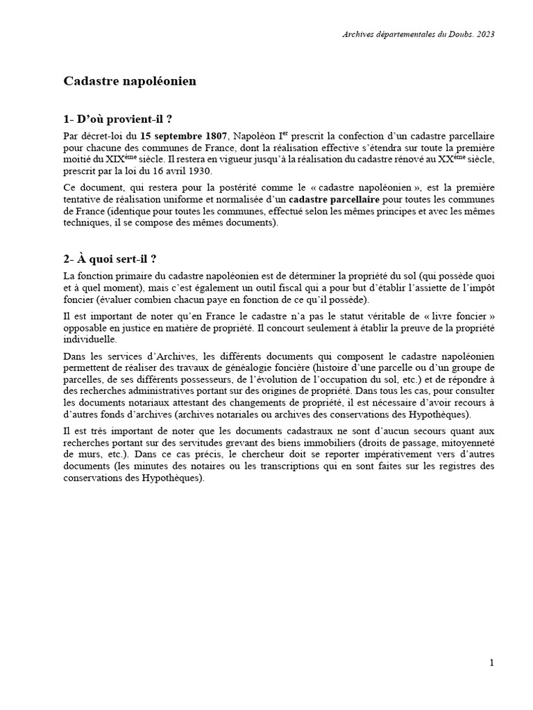 Cadastre Napoléonien | PDF