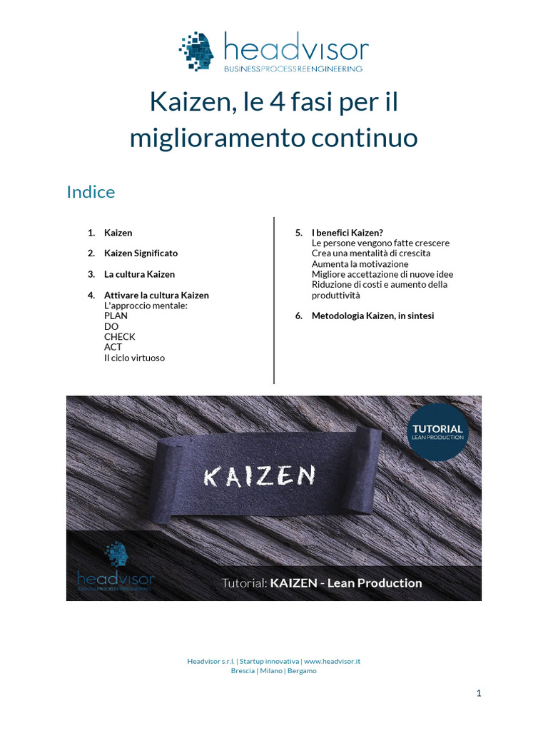 Kaizen Le 4 Fasi Del Miglioramento Continuo Headvisor Lean Production | PDF