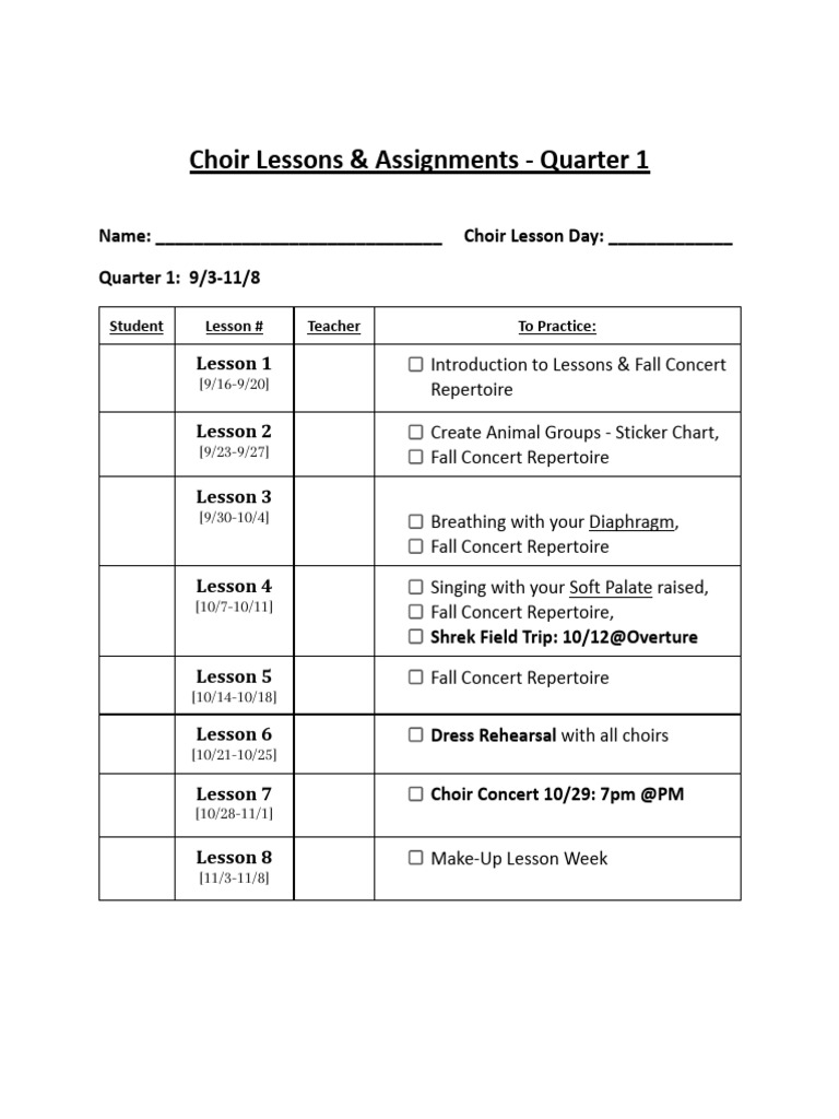 Choir Lessons & Assignments - Quarter 1 | PDF
