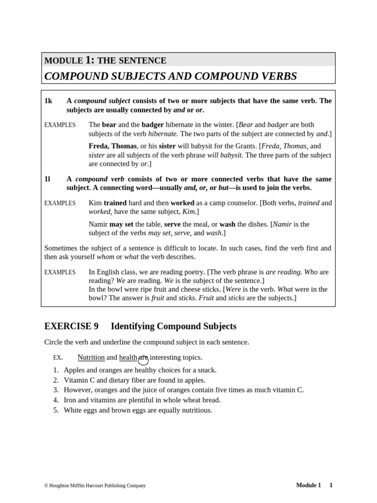 05 Compound Subj and Compound Verbs | PDF