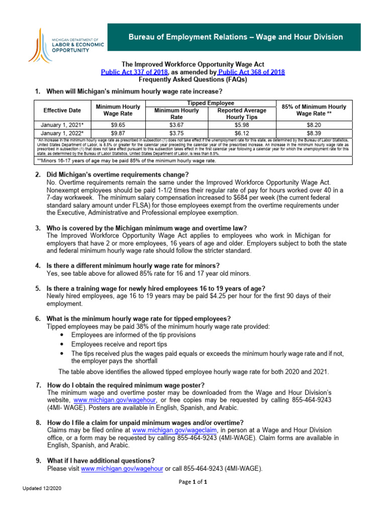 Minimum Wage FAQ Update | PDF
