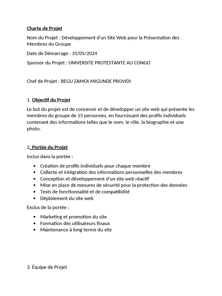Charte de Projet | PDF