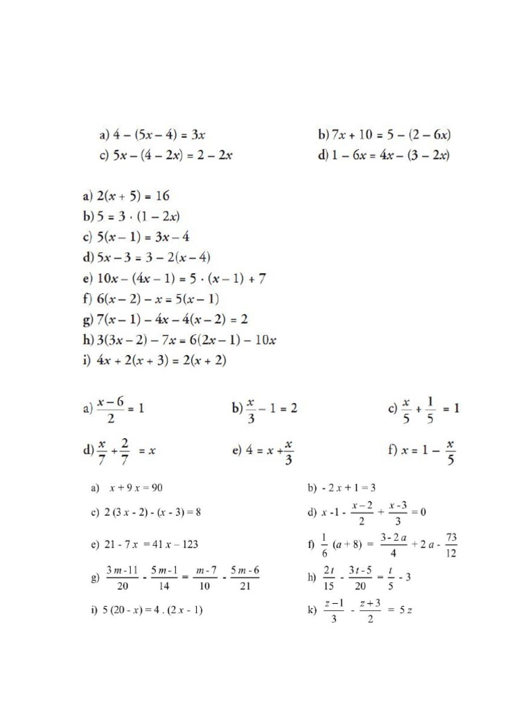 Ejercitación Complementaria - Ecuaciones Lineales | PDF