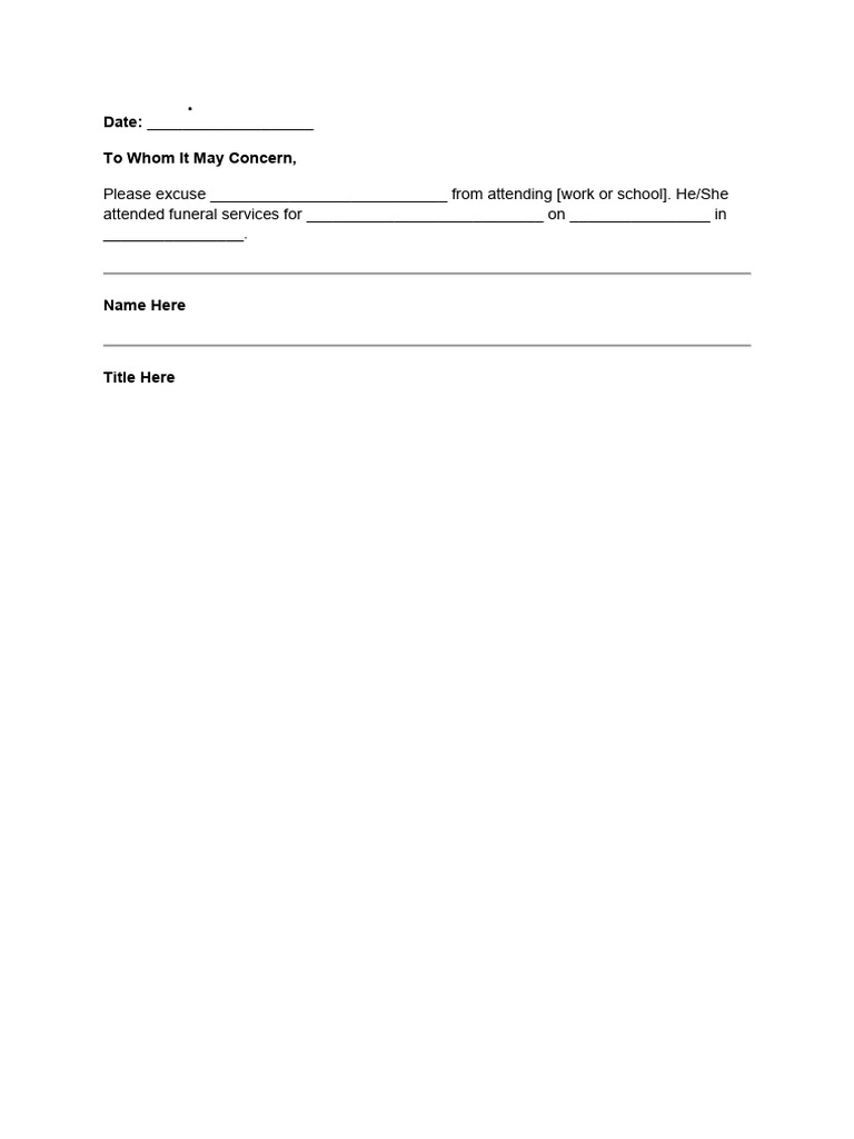 Funeral Excuse Letter Template | PDF | Career & Growth