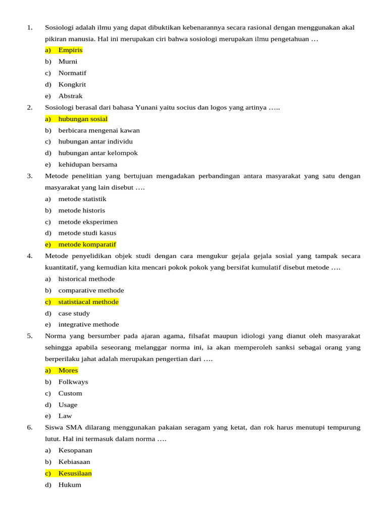 Soal Latihan Sosiologi | PDF