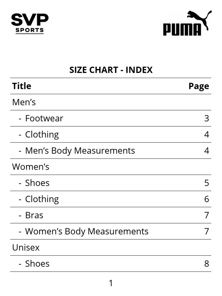 SVP Sports Size Chart Puma | PDF