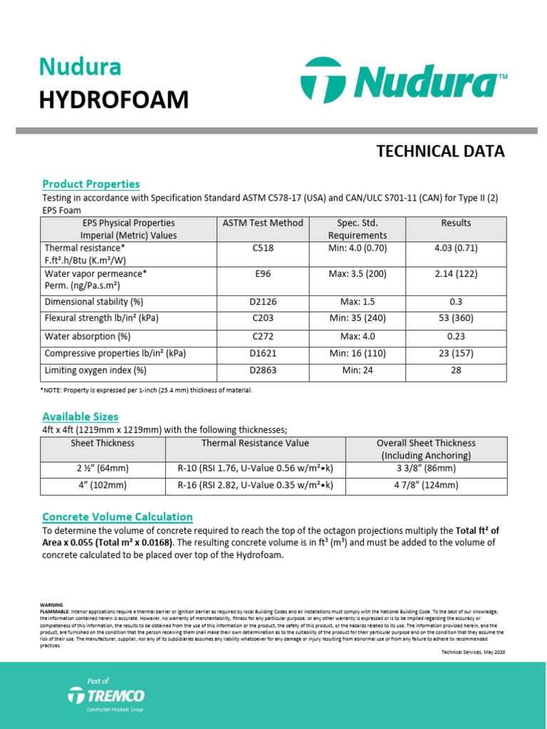 Nudura Hydrofoam Technical Data Sheet | PDF | Materials | Building ...