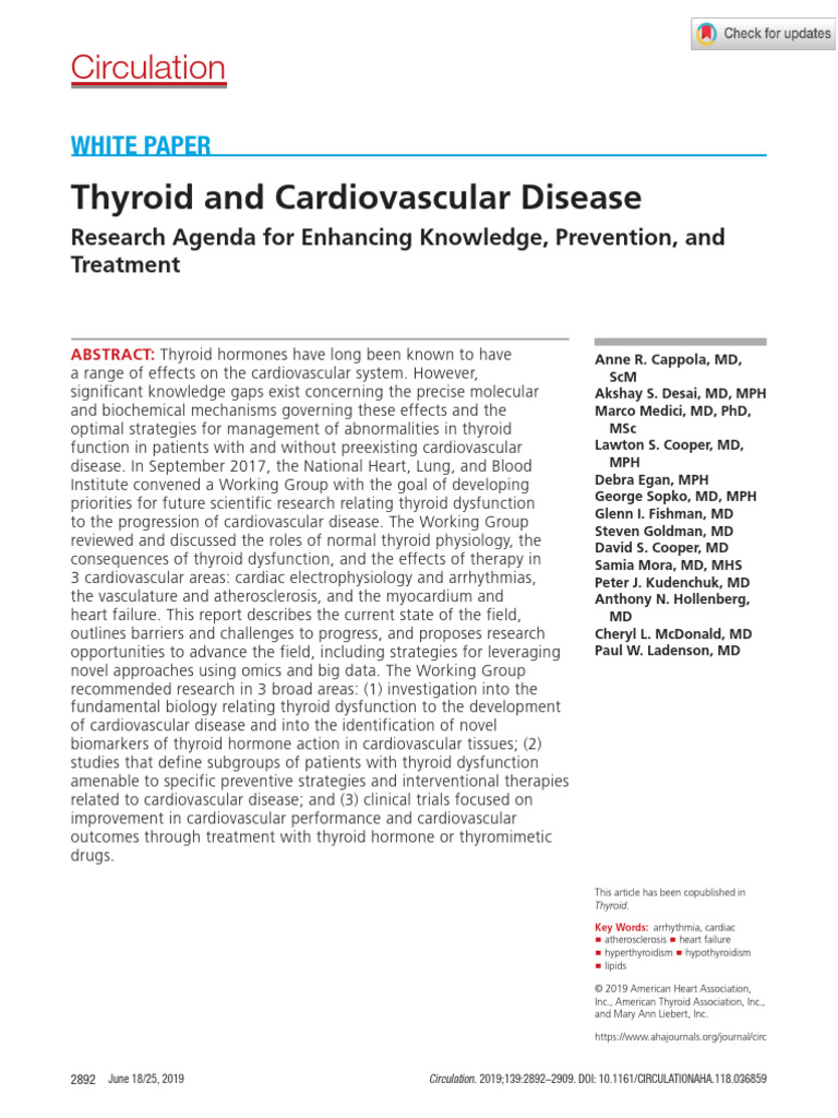 Cappola Et Al 2019 Thyroid and Cardiovascular Disease | PDF