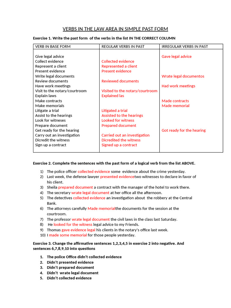Verbs in The Law Area in Simple Past Form | PDF